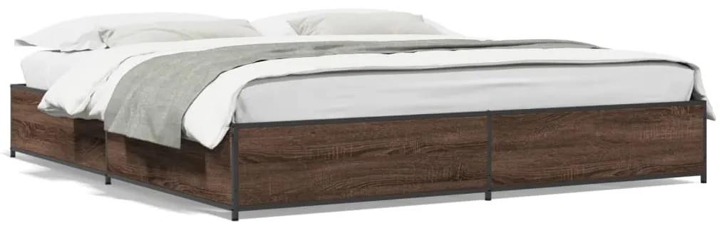 Rám postele hnědý dub 200 x 200 cm kompozitní dřevo a kov,  3279826