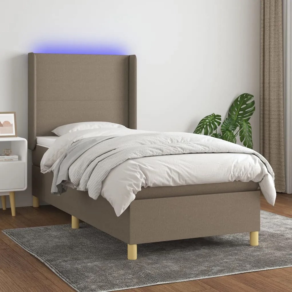 Box spring postel s matrací a LED taupe 90x190 cm textil