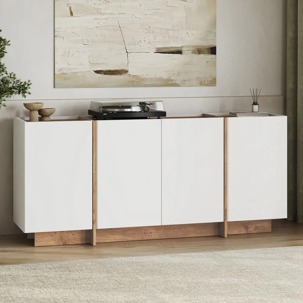 Bílá komoda v dekoru borovice s dírou na kabely 180x80x45 cm Dorma – Kalune Design