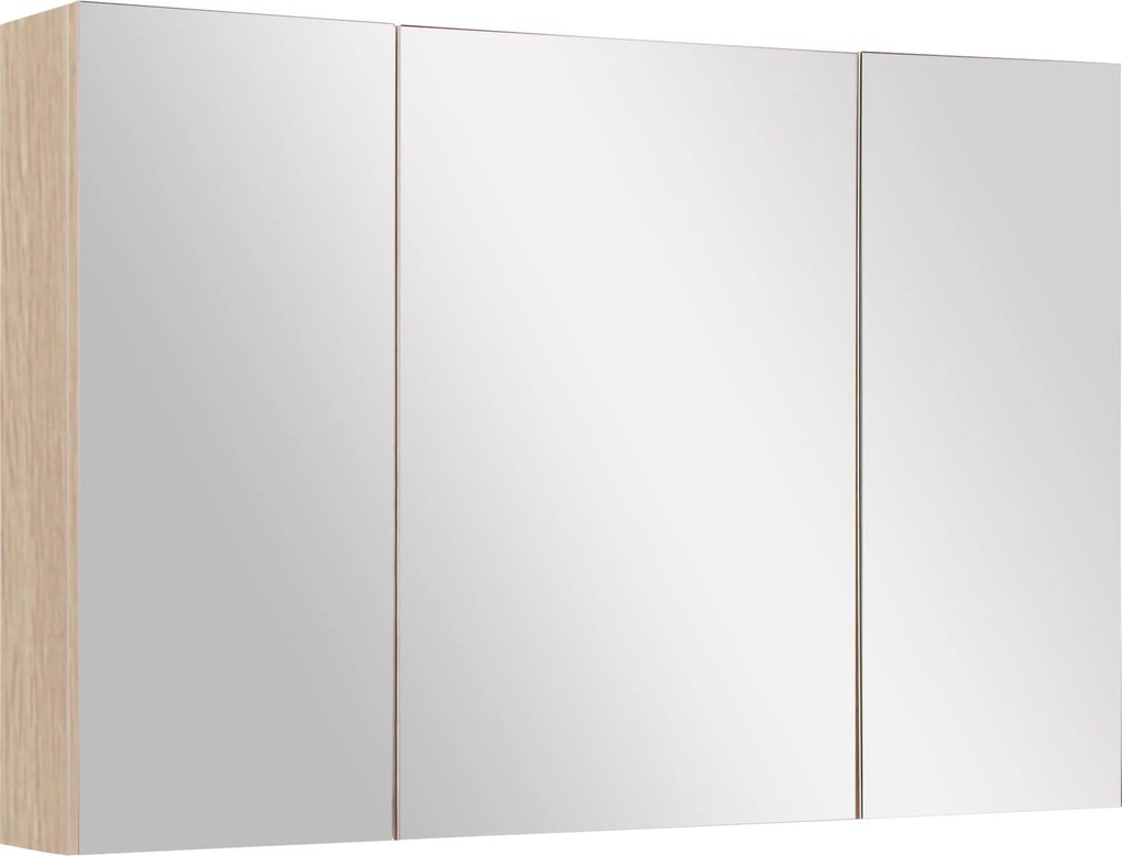 Koupelnová skříňka s zrcadlem kleankin - moderní skříňka se zrcadlem a 3 dveřmi s nastavitelnými policemi pro koupelnu a ložnici, 90x60x13.5 cm, dub