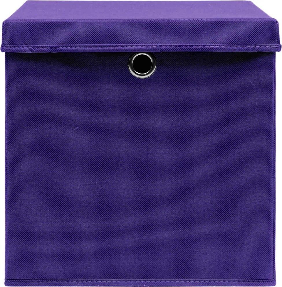 Úložné boxy s víky 10 ks fialové 32 x 32 x 32 cm textil 288356