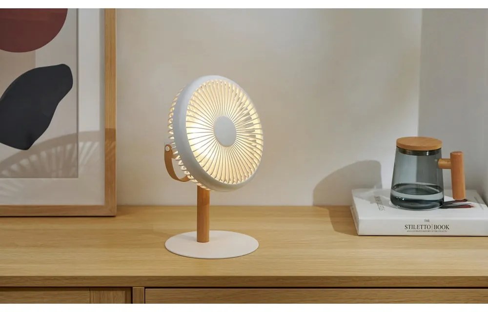Krémová stolní lampa s ventilátorem na dálkové ovládání (výška 26 cm) Beyond – Gingko