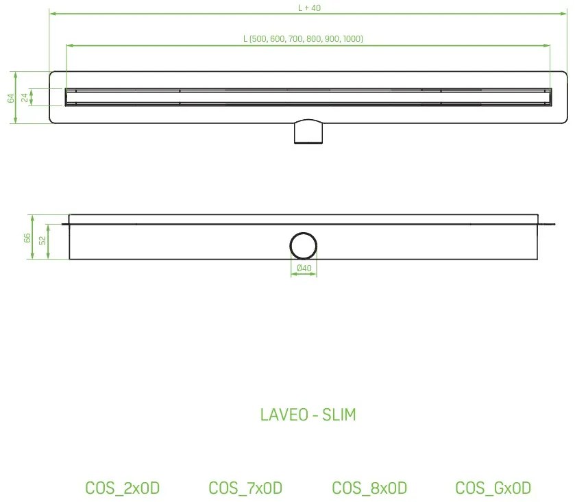 Laveo Slim, sprchový žlab 60cm, zlatá, LAV-COS_G60D