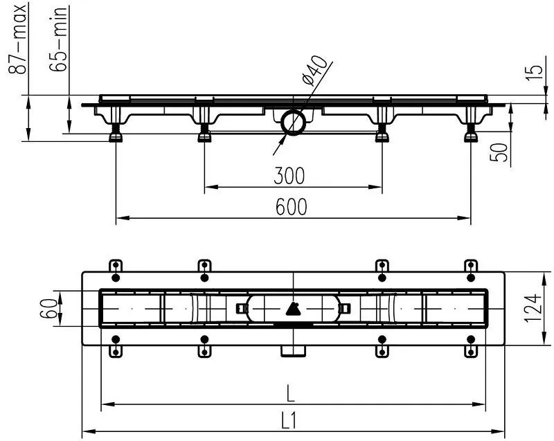 HACO Podlahový lineární žlab 650 mm KLASIK mat