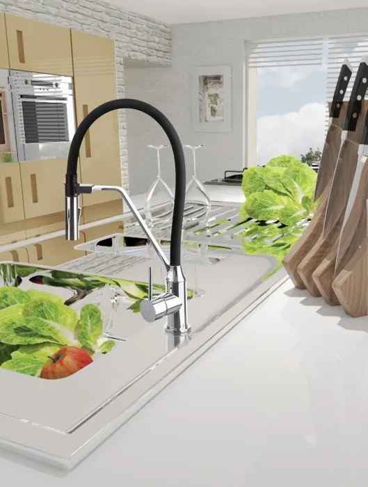 Invena Terra, kuchyňská baterie s elastickým ramenem, černá-chrom, INV-BZ-54-L04-D