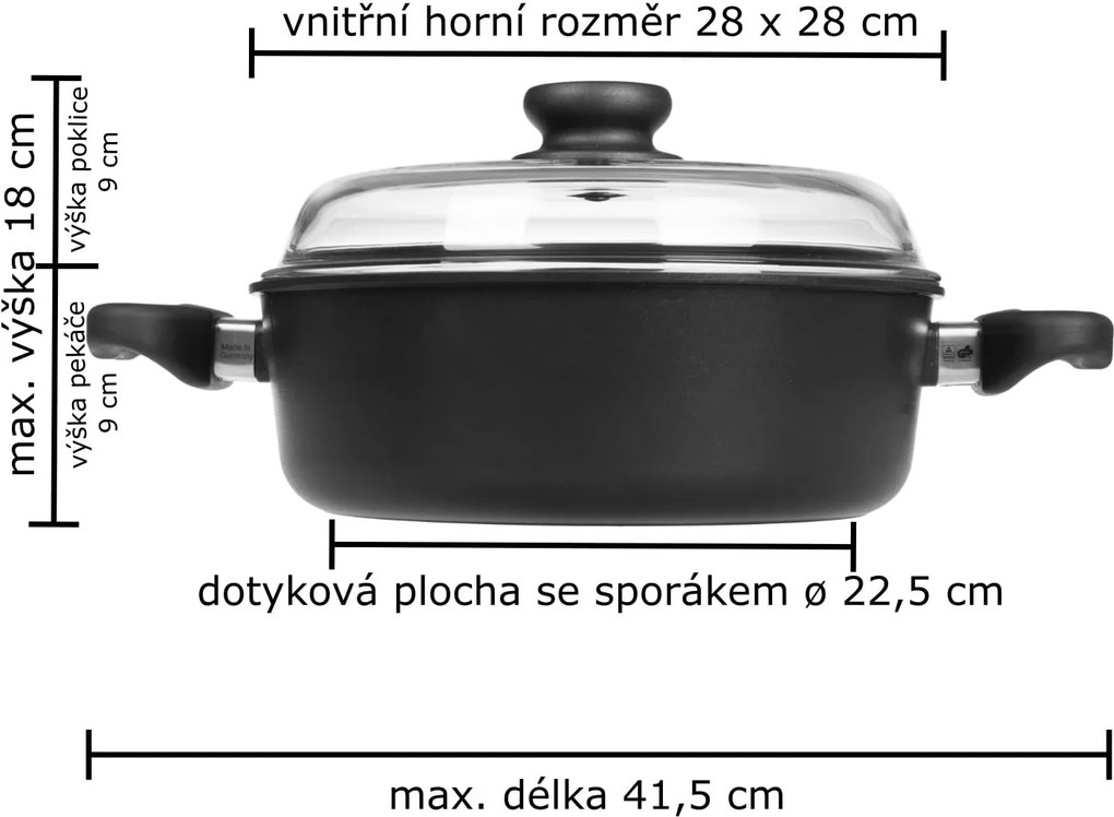 AMT Gastroguss Titanový pekáč 28 x 28 x 9 cm / 6.5 l s poklicí