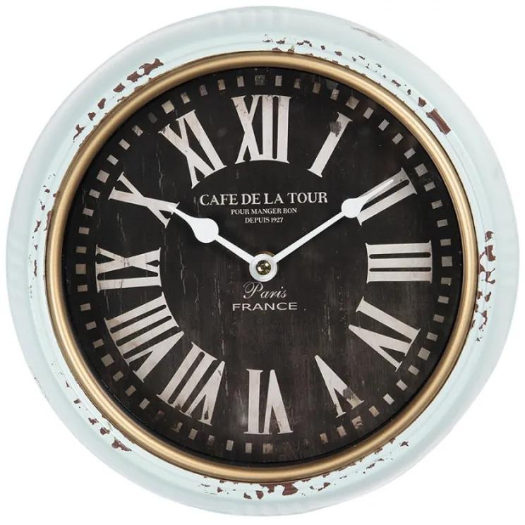 Mintové vintage nástěnné hodiny s patinou Cafe De La Tour – 24 x3 cm