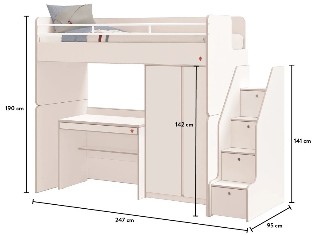 Čilek Zvýšená postel 90x200 cm se schody SET White Studio