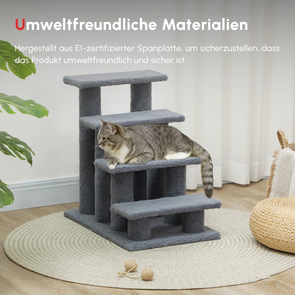 PawHut schodiště pro zvířata schodiště pro kočky schodiště pro psy 4 stupně šedé 63,5x43x60cm pro kočky a psy, ideální pro seniory a malá zvířata
