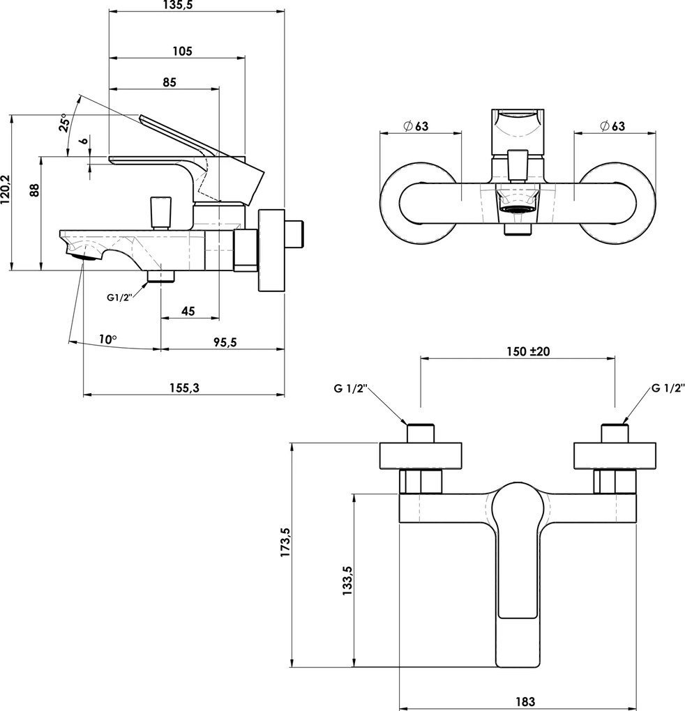 Sapho PAX XA10 vanová baterie chrom