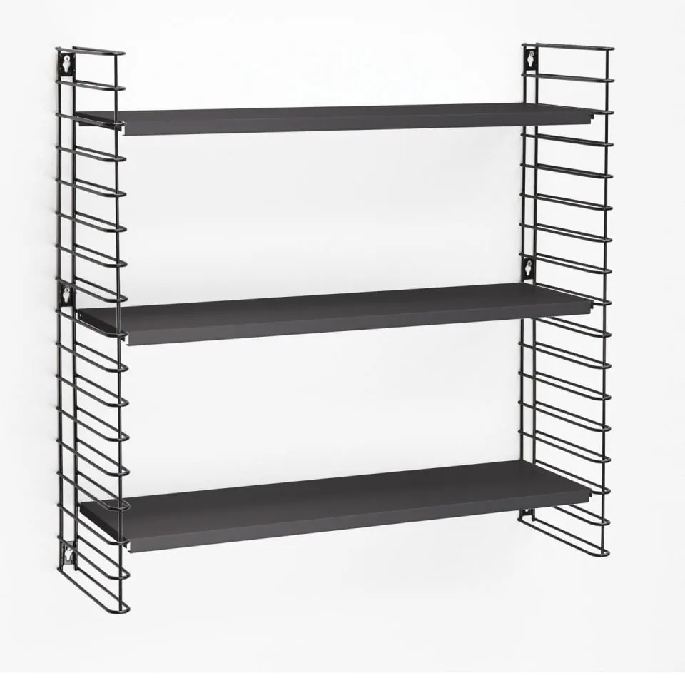 3patrový regál s černými policemi Metaltex Libro, šířka 70 cm