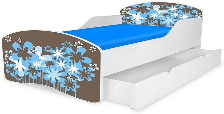 Dětská postel se šuplíkem - Hnědá s květy - small rainbow - 140 x 70 cm