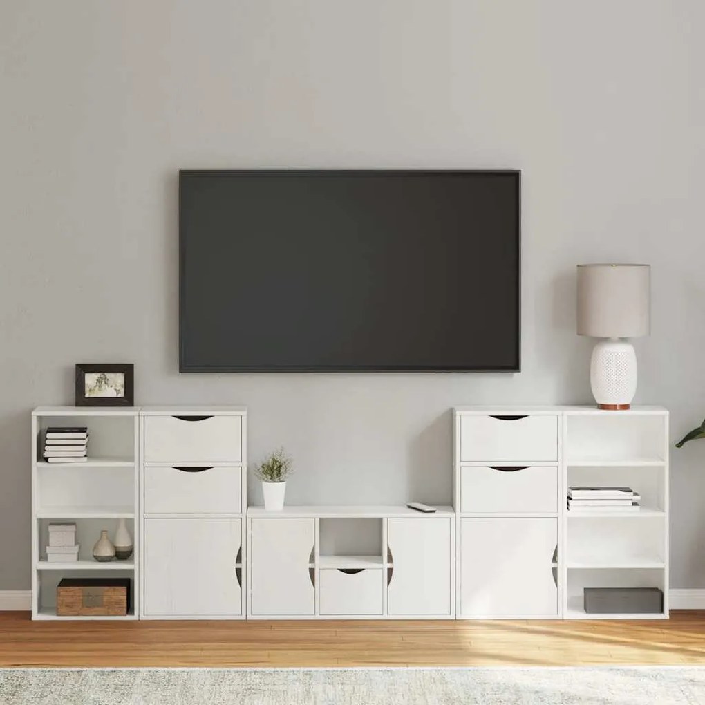 5 kusů TV skříněk s úložným prostorem bílá Borovicový masiv 3365377