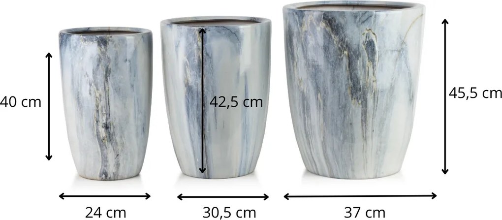 Sada 3 ks květináčů NEVA MARBLE VIII modrá