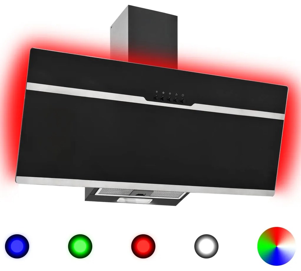 51245 vidaXL Nástěnná digestoř RGB LED 90 cm nerezová ocel a tvrzené sklo