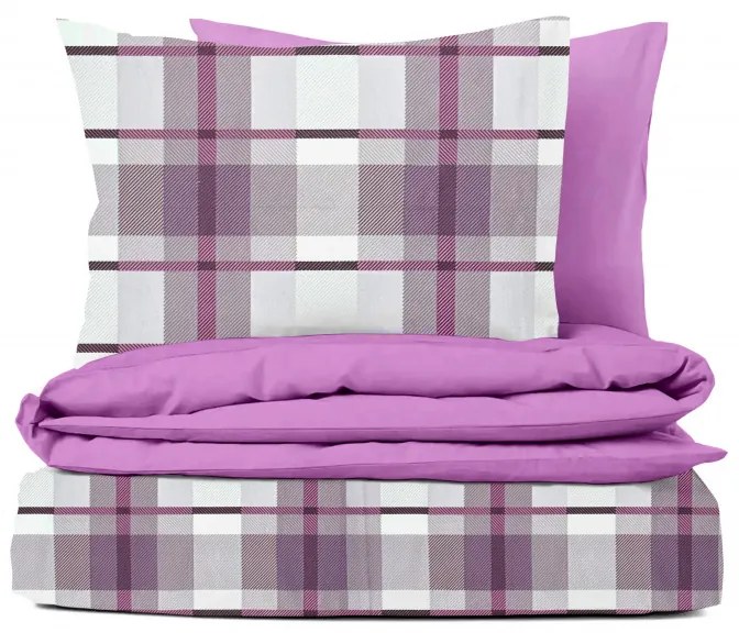Ervi Bavlněné povlečení oboustranné - fialové káro/fuchsia