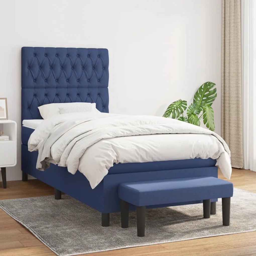 Box spring postel s matrací modrá 90x200 cm textil 3136811