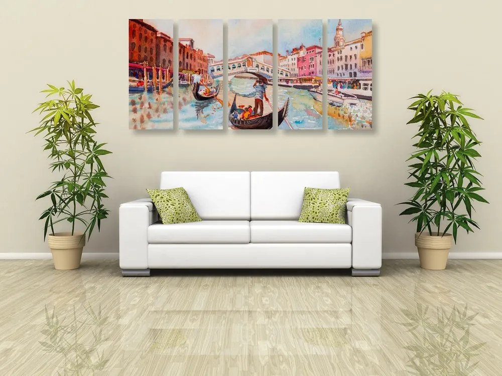 5-dílný obraz benátská gondola - 200x100 cm