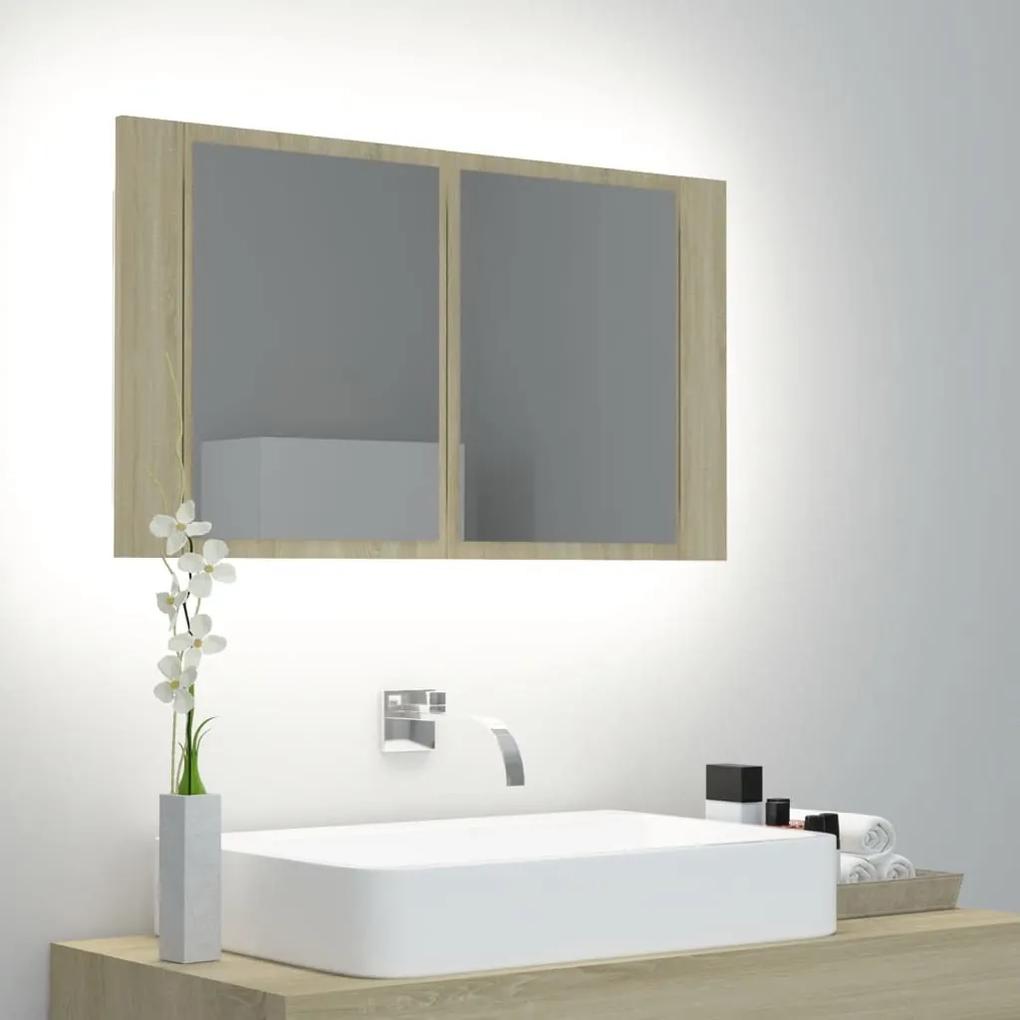 vidaXL LED koupelnová skříňka se zrcadlem 80x12x45cm akryl [804968] Barva: Černá