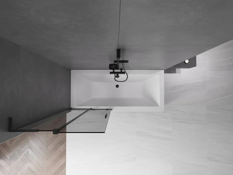 Mexen Velar L, 2-křídlová posuvná vanová zástěna 85 x 150 cm, 8mm šedé sklo, černá matná, 896-085-003-41-70