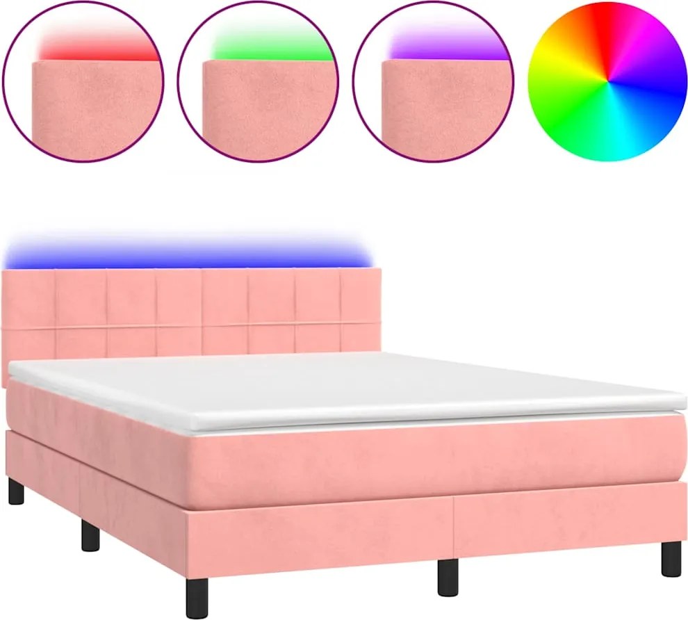 Box spring postel s matrací a LED růžová 140x190 cm samet 3134404