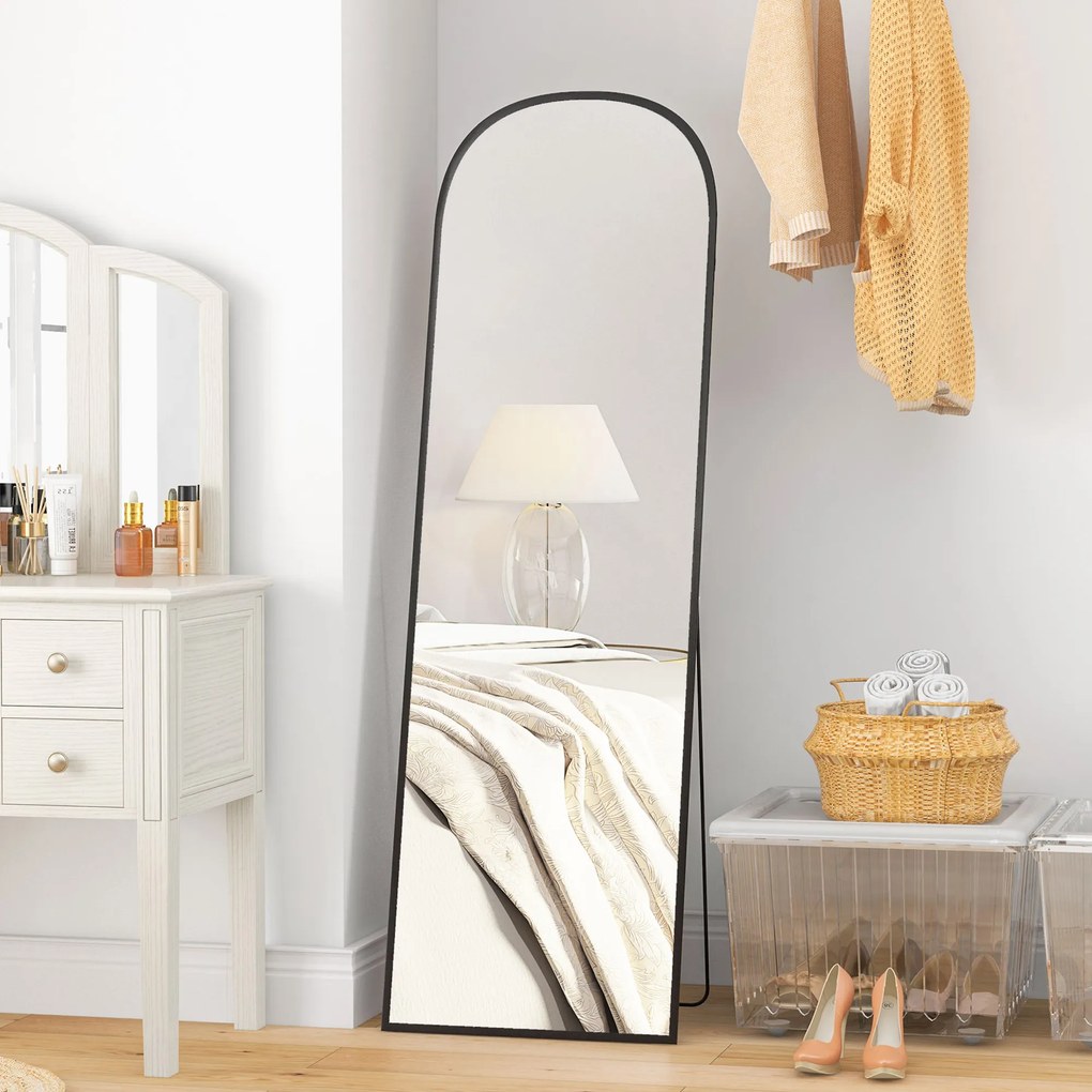 HOMCOM Celoplošné zrcadlo 1615 x 50 cm Stojací zrcadlo s rámem z hliníkové slitiny do obývacího pokoje Ložnice Černá