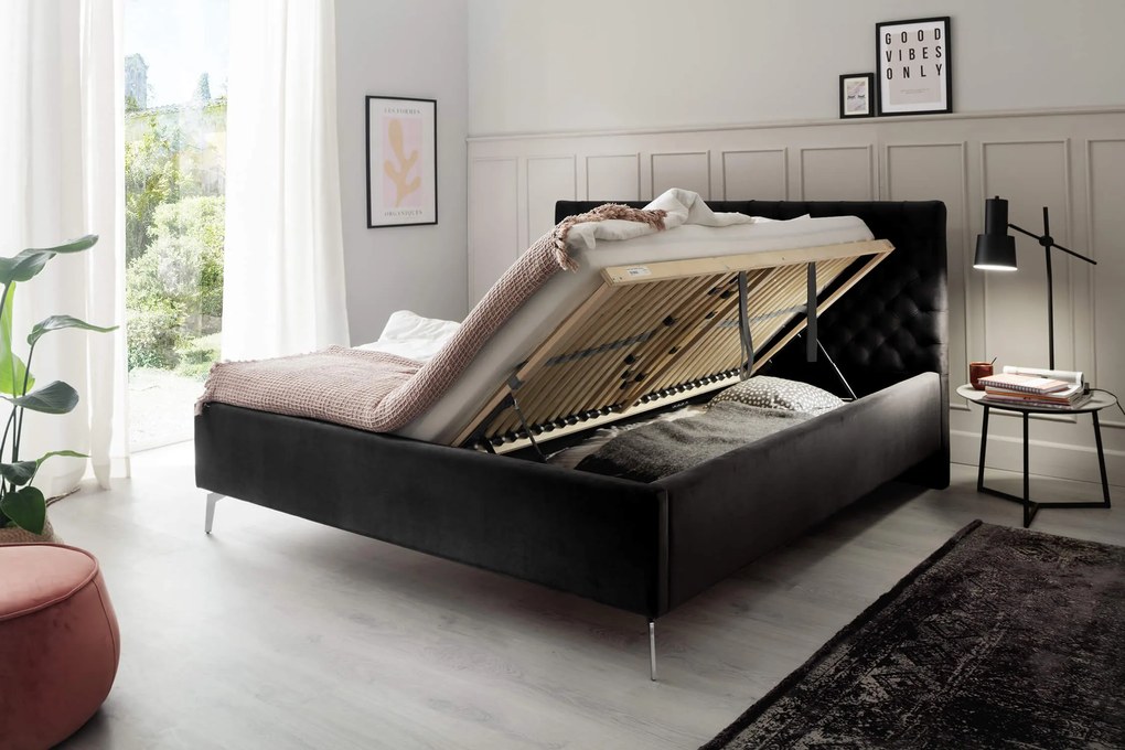Čalouněná postel oliver s úložným prostorem 180 x 200 cm černá MUZZA