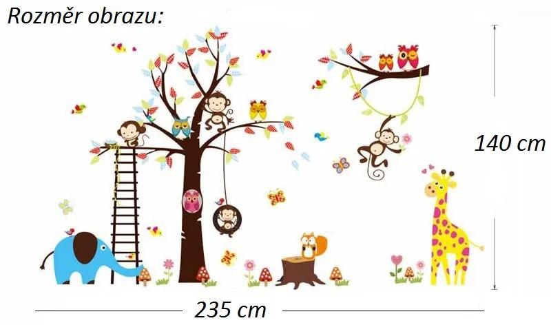 Živá Zeď Samolepka na zeď Strom s houpačkou a zvířátky ze ZOO