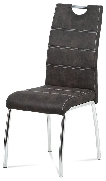 Autronic jídelní židle, látka šedá, bílé prošití / chrom HC-486 GREY3