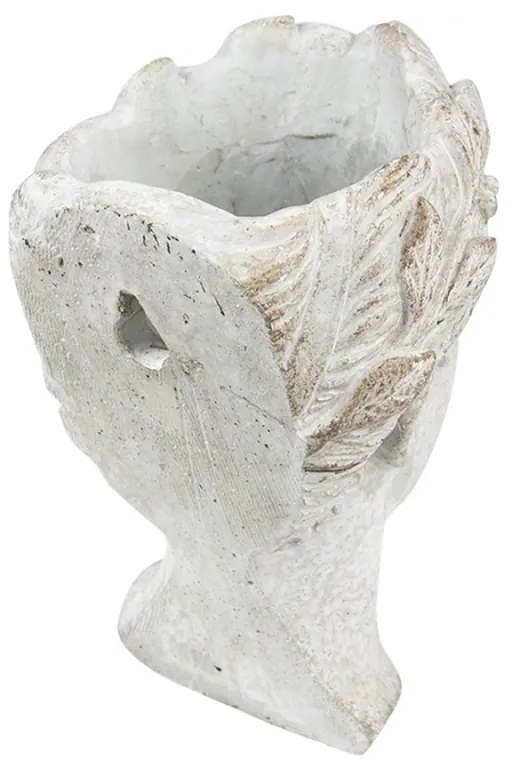 Šedý cementový obal na květináč ve tvaru hlavy ženy – 11x17 cm