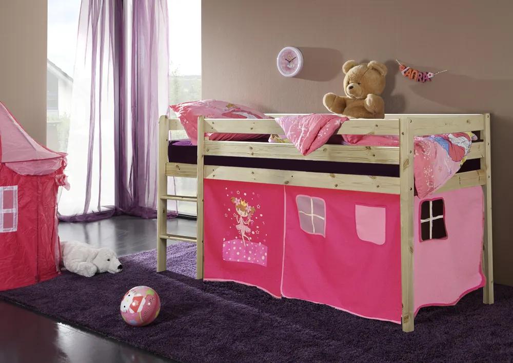 Svět pokojů Dětská vyvýšená postel růžová princezna - přírodní