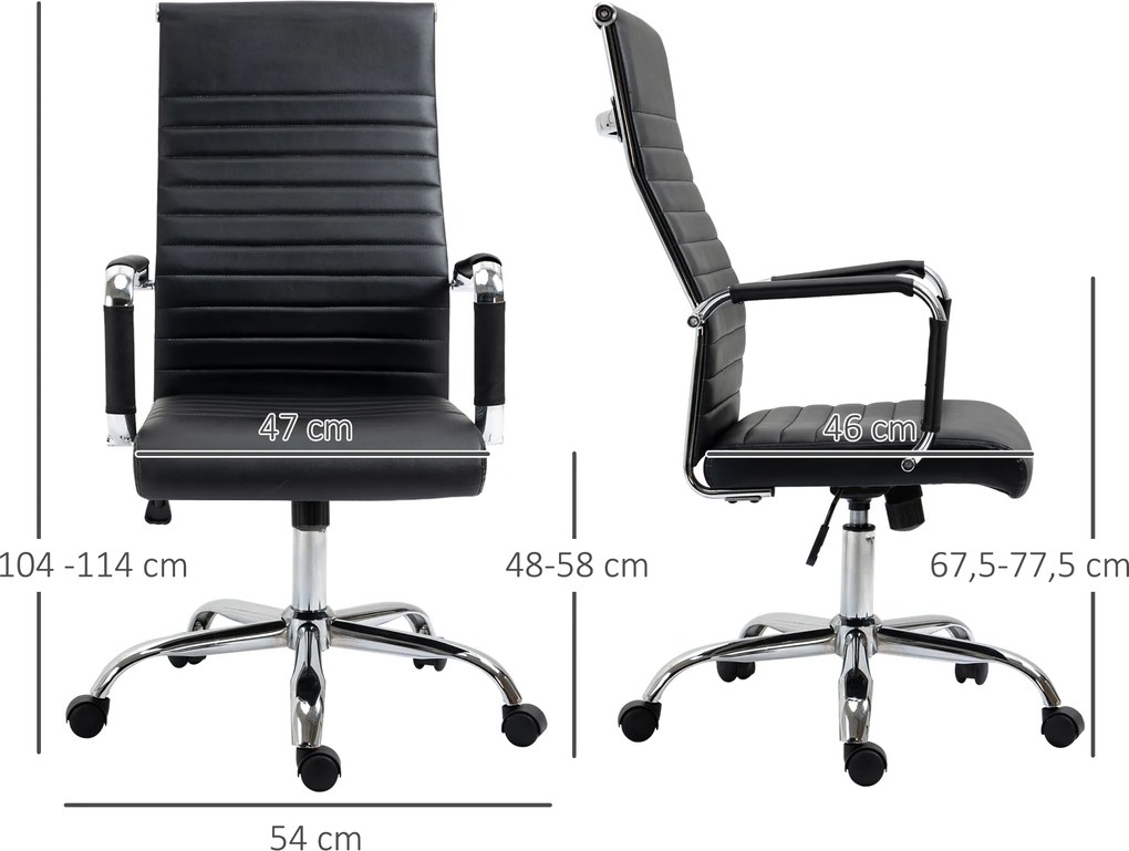 Kancelářská židle Vinsetto ergonomická manažerská židle s houpací funkcí, výškově nastavitelná, čalouněná umělou kůží a pěnou, černá | Aosom.de