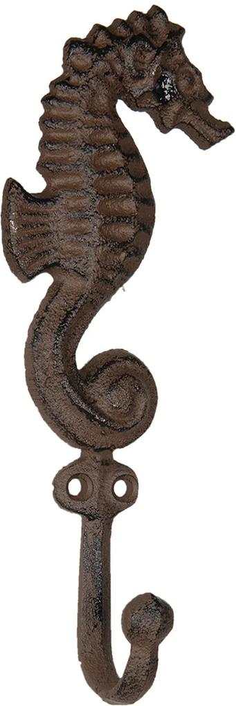 Tmavě hnědý nástěnný háček v designu mořského koníka - 8*4*20 cm