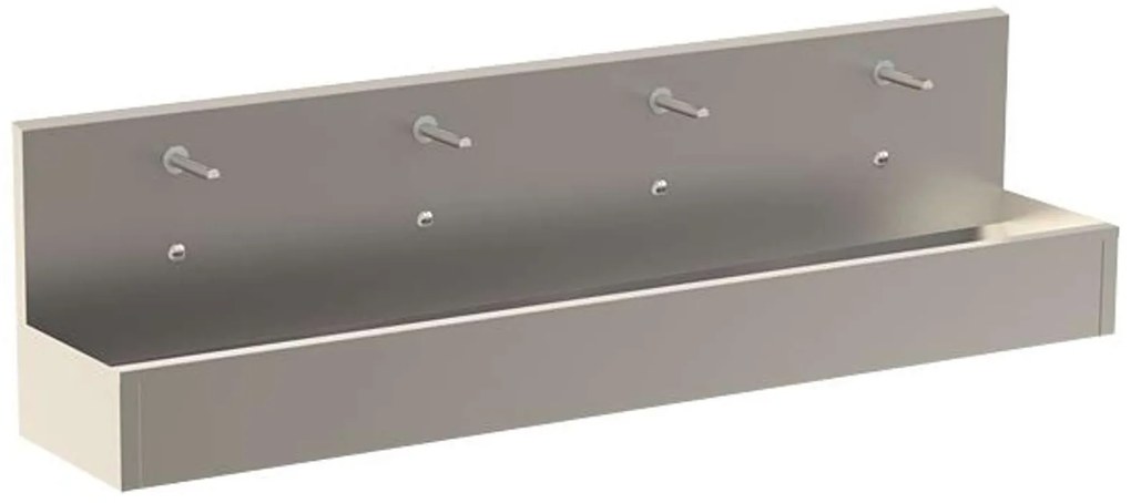 Sanela - Opláštěný závěsný mycí žlab 2500 mm, 4 senzorové baterie, síťové napájení, antivandal, nerez SLUN 82E