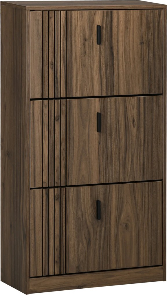 HOMCOM Skříň na boty se 3 dvířky, 18 párů, 3 oddělení, velká kapacita pro předsíň, chodbu, obývací pokoj, 63 x 24 x 117 cm, Tmavý ořech