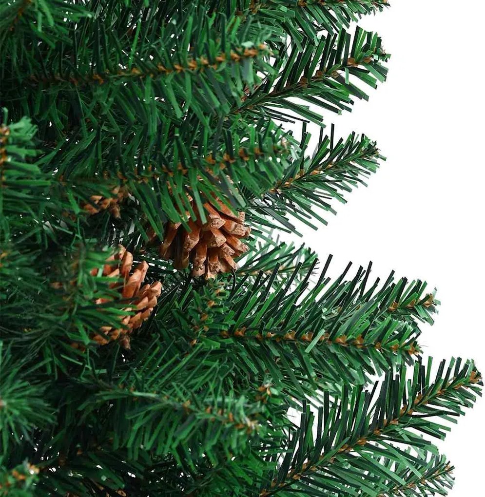 Úzký vánoční stromek pravé dřevo a šišky zelený 210 cm PVC 320959