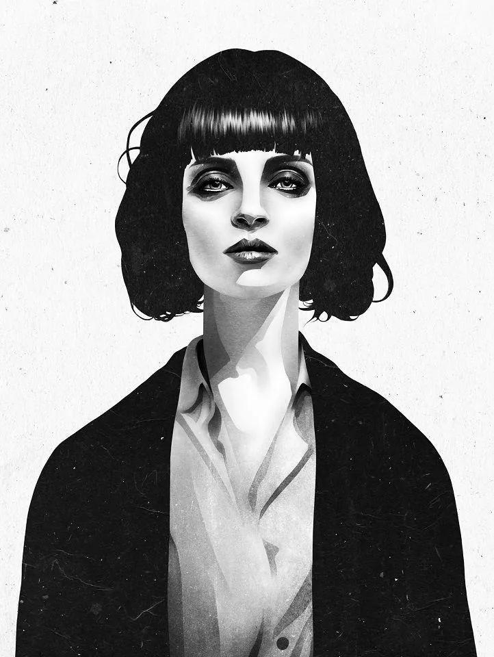 Ruben Ireland Grafický plakát Mrs Mia Wallace 50x70 cm, černá barva, bílá barva, papír