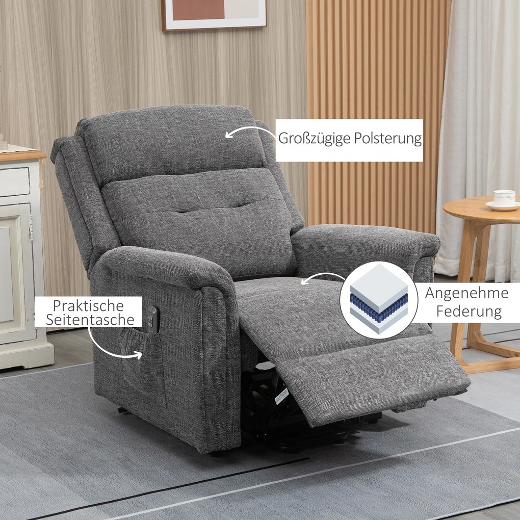 HOMCOM elektrické křeslo stojící, nosnost do 170 kg, TV křeslo, polohovací křeslo, křeslo pro seniory, šedé 89x96x108cm| Aosom