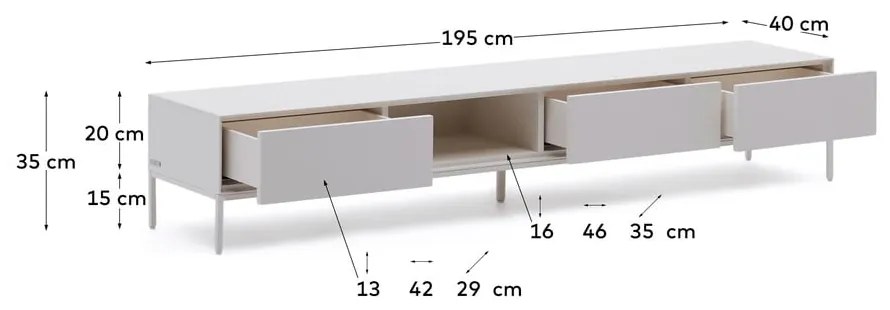 Bílý TV stolek 195x35 cm Vedrana – Kave Home
