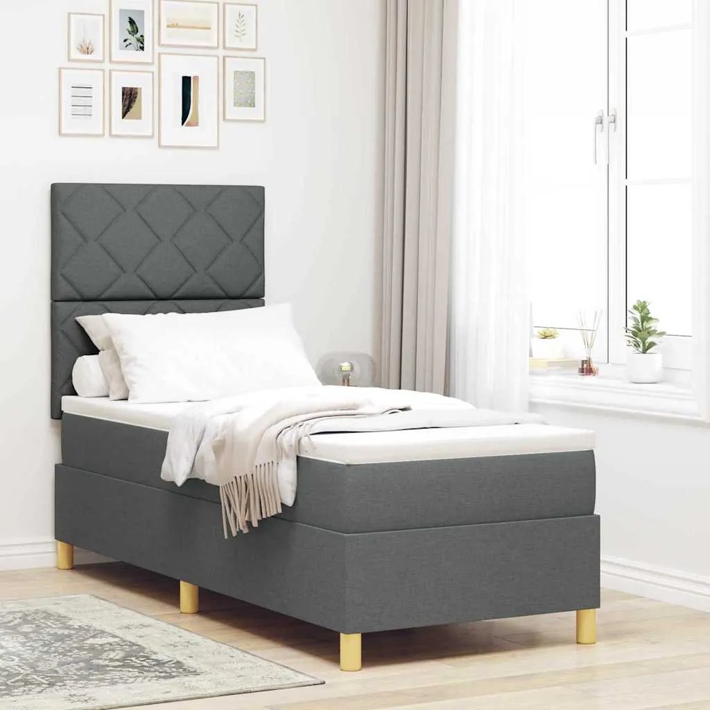 Postel s boxspringem s čelo Tmavě šedá 80 x 200 cm textil 3339652