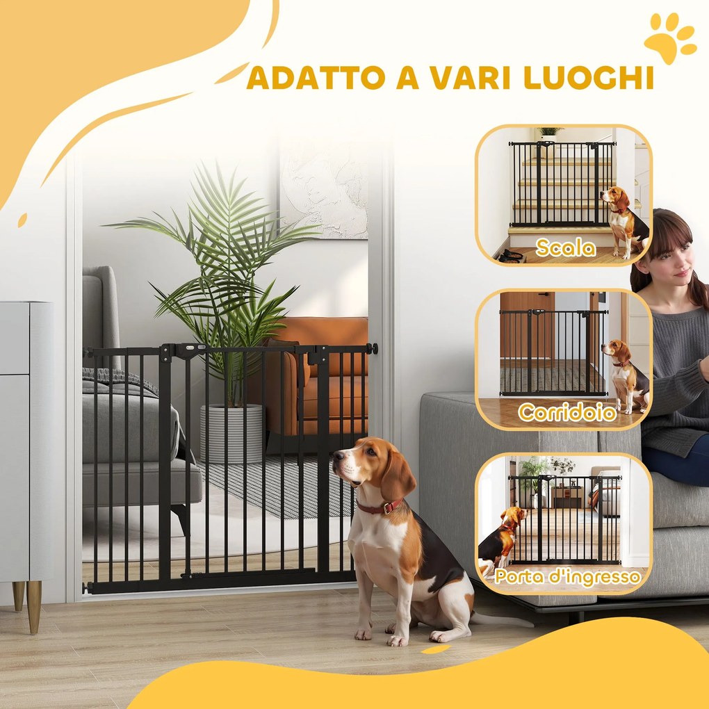 PawHut Dveře pro psy a domácí zvířata s 2 prodlouženími, nastavitelné šířky až 100 cm, s automatickým uzavřením, černé