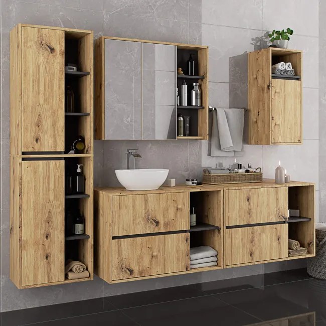 Zrkadlová skříňka VAMI W90 2D 3P LO artisan dub / grafitová