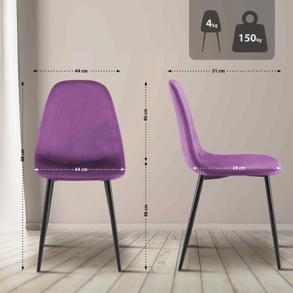 Sada 4 jídelních židlí Napier samet – fialová