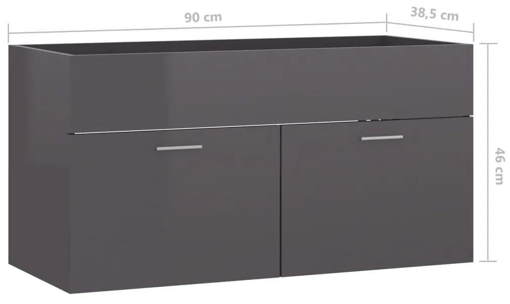 Skříňka pod umyvadlo šedá vysoký lesk 90x38,5x46 cm dřevotříska - Default Title