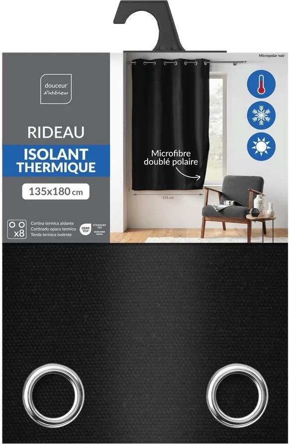 Černý termo/dimout závěs z mikrovlákna 135x180 cm Micropolar – douceur d'intérieur