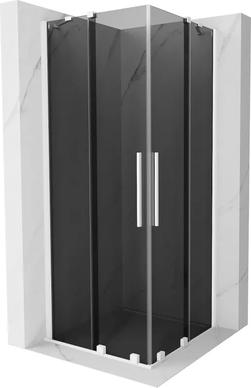 Mexen Velar Duo, sprchový kout s posuvnými dveřmi 80 x 80 cm, 8mm šedé sklo, bílá matná, 871-080-080-42-20