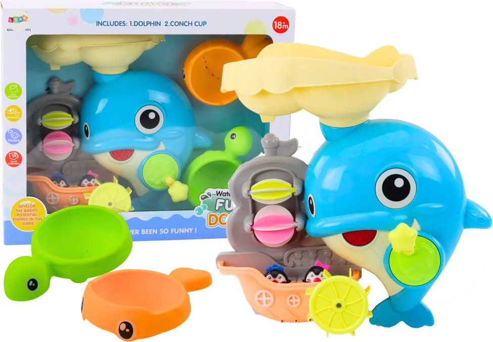 LEAN Toys Koupelová sada – vodní hračka Delfín – modrá
