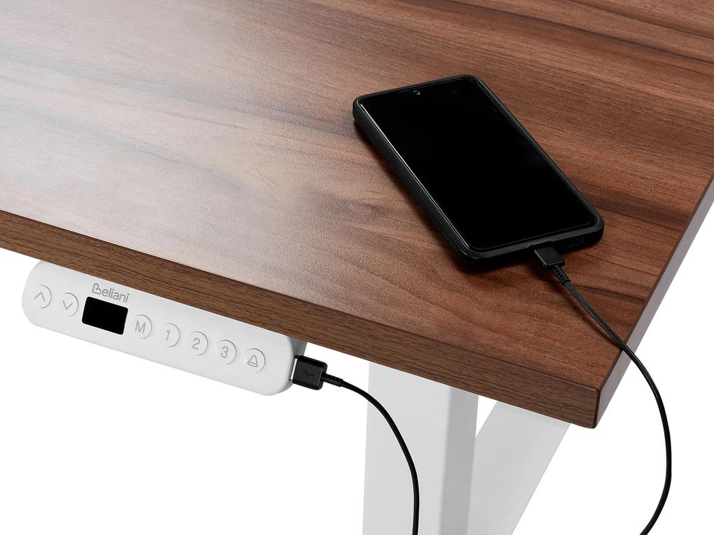 Elektricky nastavitelný psací stůl 160 x 72 cm tmavé dřevo/bílý DESTINES Beliani
