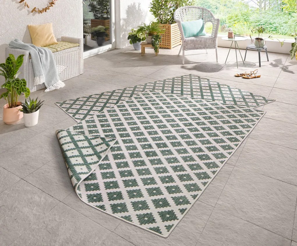 NORTHRUGS - Hanse Home koberce Kusový koberec Twin-Wendeteppiche 103125 grün creme – na ven i na doma - 80x350 cm