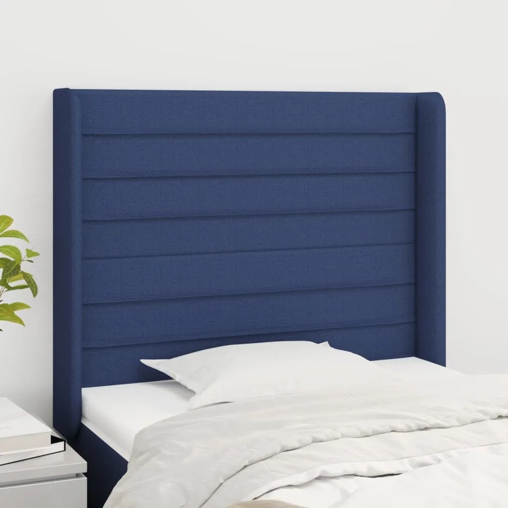 Čelo postele typu ušák modré 93x16x118/128 cm textil 3119708